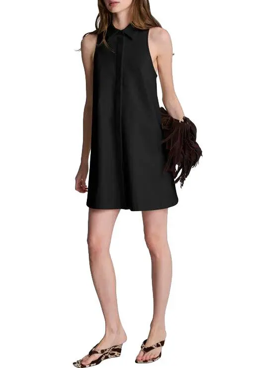 KENNETH COLE Sleeveless Faux Leather Trapeze Mini Dress - Black