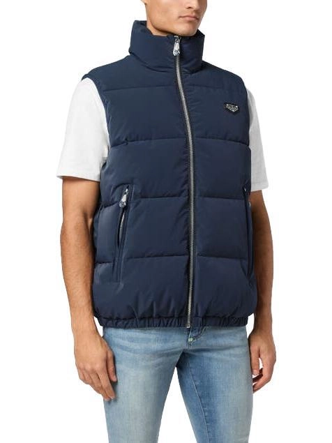 Philipp Plein Padded High Neck Zip-up Vest - Darkblue