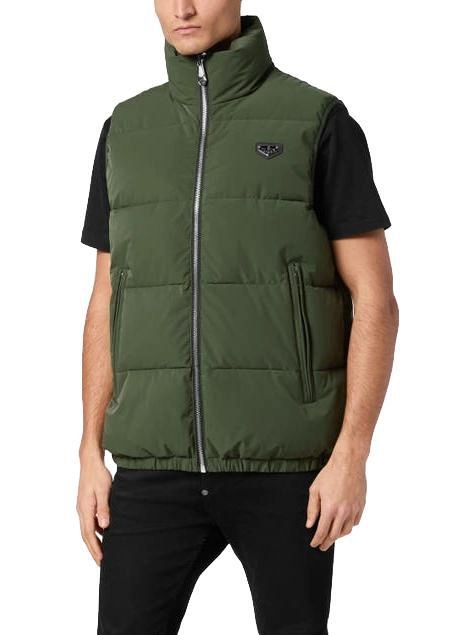 Philipp Plein Padded High Neck Zip-up Vest - Oliv