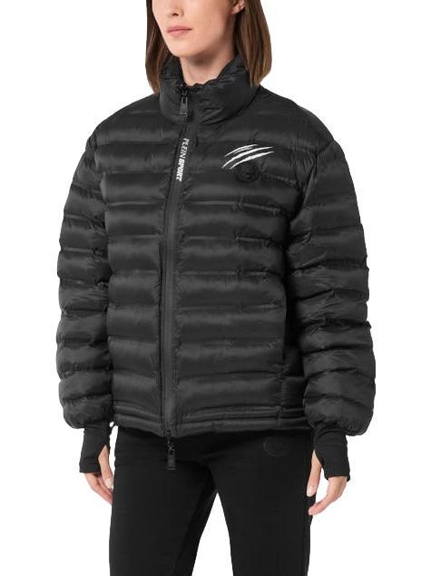 PLEIN SPORT Padded Quilted Bomber Jacket With Logo Detail - Black