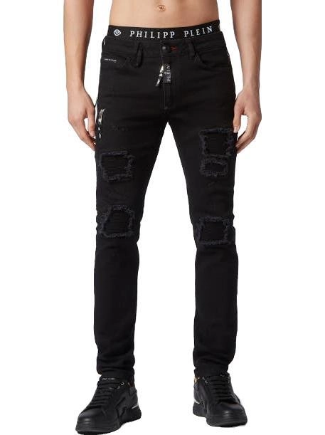 Philipp Plein Super Straight Cut Distressed Denim Trousers - Deepblack