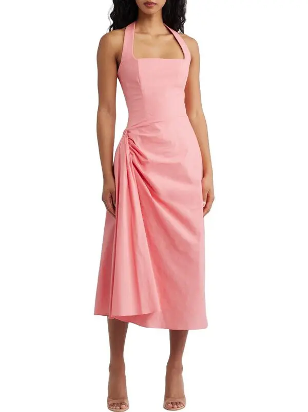 House Of Cb Tallulah Halter Midi Dress - Raspberry