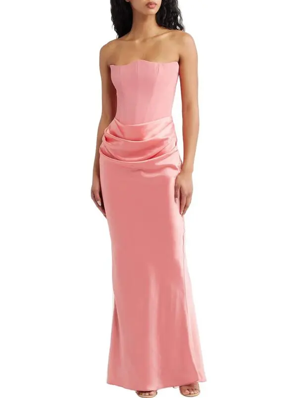 House Of Cb Persephone Strapless Corset Mermaid Gown - Raspberry