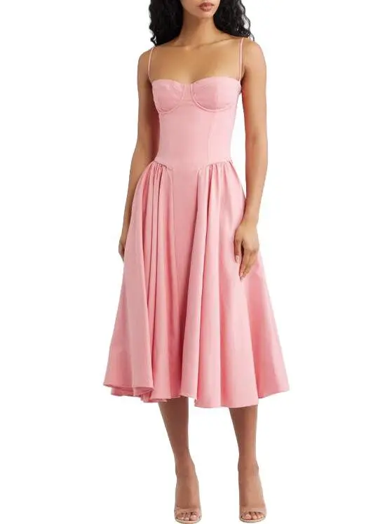 House Of Cb Samaria Corset Fit & Flare Midi Cocktail Dress - Raspberry