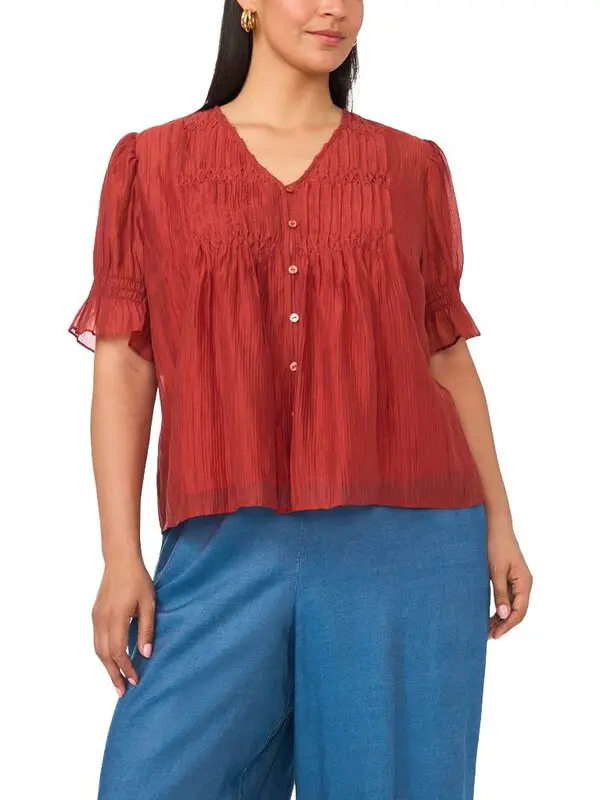 Vince Camuto Pleated Ruffle Top - Rust