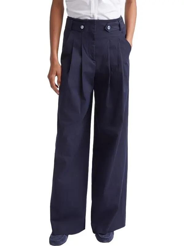 Veronica Beard Allman High Waist Wide Leg Pants - Navy