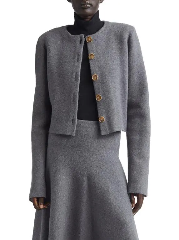 Brandon Maxwell The Ryder Virgin Wool Crop Jacket - Heather Grey