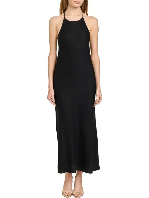 WAYF Lucienne Strappy Back Linen Blend Maxi Dress - Black