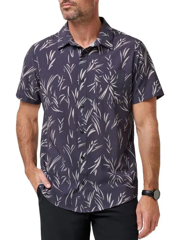 Travis Mathew In The Clubhouse Performance Short Sleeve Button Up Shirt - Ebony