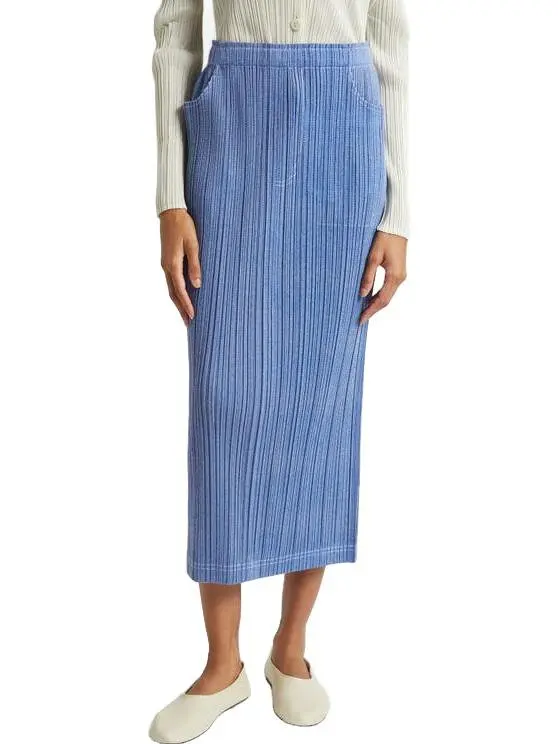 Issey Miyake Trompe L'oeil Pleated Midi Skirt - Blue
