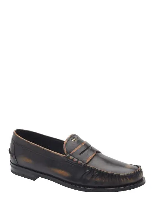 Prada Antiqued Leather Loafer - Nero/cuoio