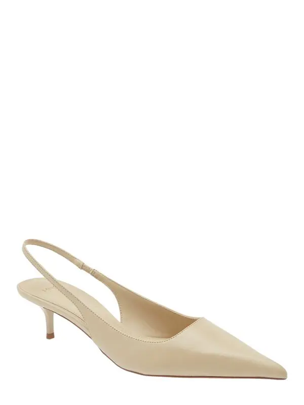 Mango Pointed Toe Slingback Kitten Heel Pumps - Ecru