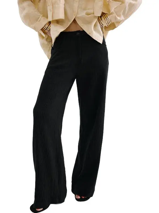 Mango Cotton Double Gauze Straight Leg Pants - Black