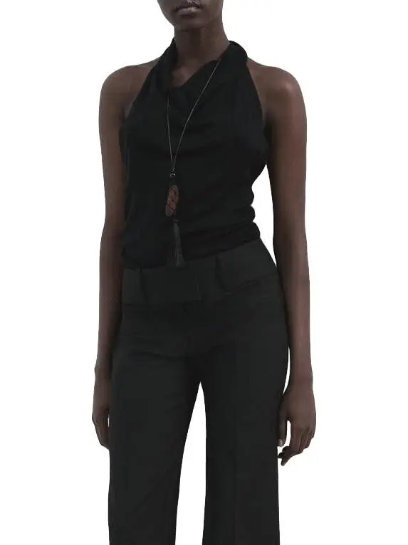 Mango Halter Neck Knit Top With Open Back - Black