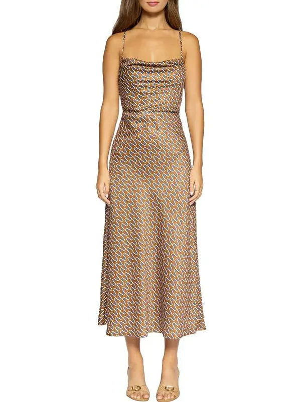 LOST + WANDER Nights In Capri Low Back Midi Dress - Brown-multi