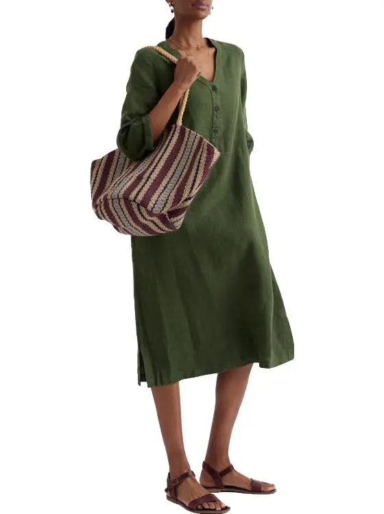SEASALT CORNWALL Long Sleeve Linen Midi Dress - Hosta