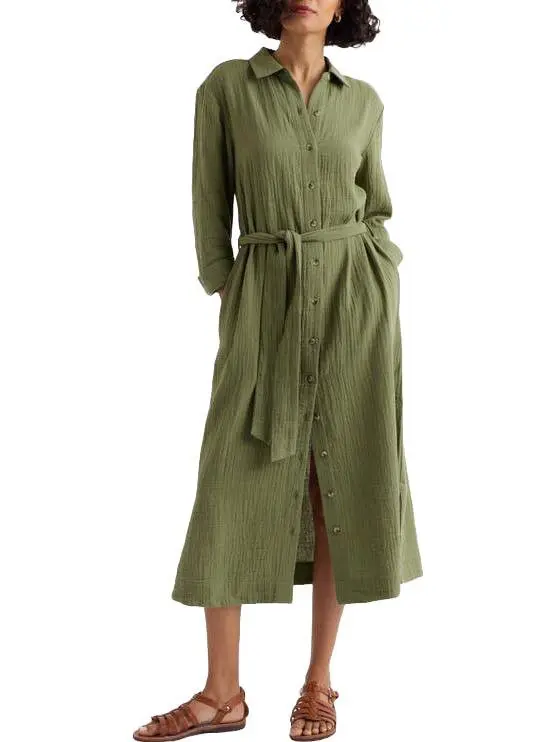 SEASALT CORNWALL Organic Cotton Gauze Shirtdress - Cypress