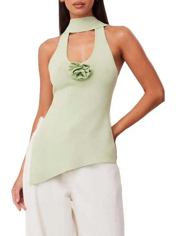 SNDYS. Naia Scarf Halter Sweater Tank - Matcha