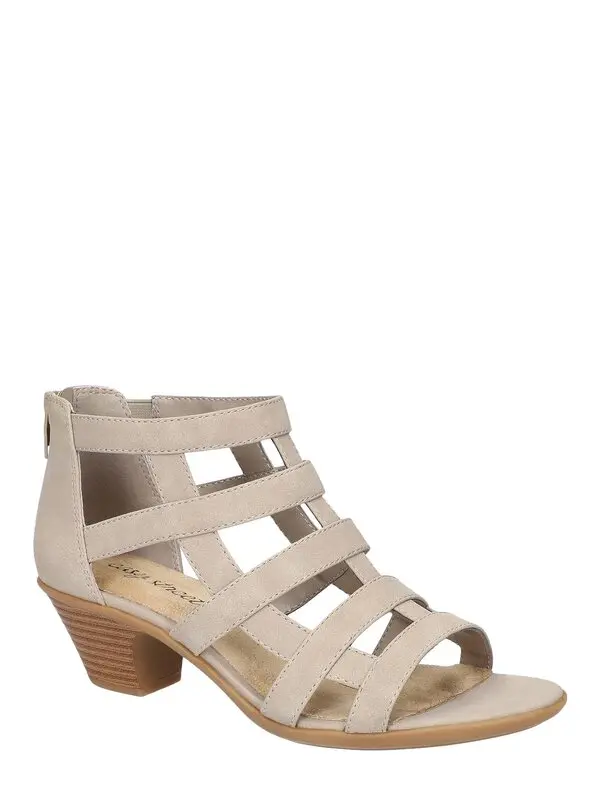 EASY WORKS BY EASY STREET Marg Strappy Caged Sandals With Stacked Heel - Grey