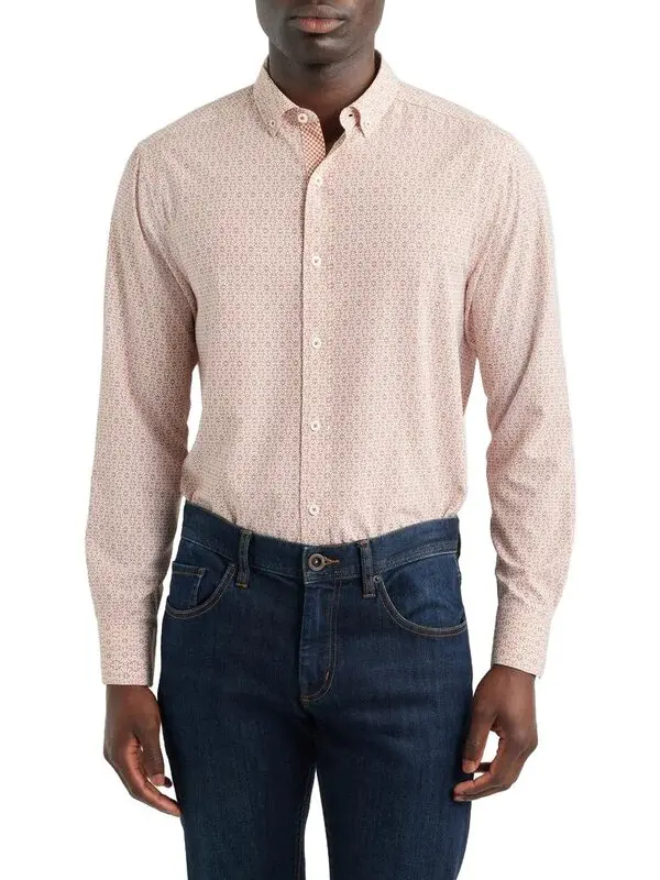 Johnston & Murphy Xc+™ Football Print Performance Button-down Shirt - Rust