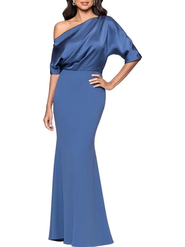 Betsy & Adam One-shoulder Gown - Slate