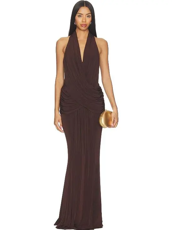 ELLIATT Simone Cowl Neck Gown - Brown
