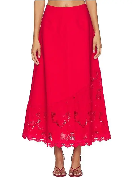 ELLIATT Giovanna A-line Maxi Skirt With Lace Trim - Red
