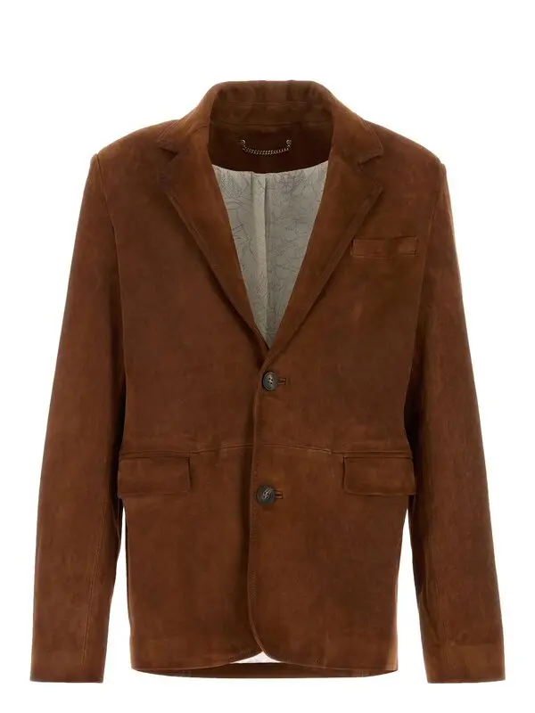 GOLDEN GOOSE Suede Robyn Blazer With Metal Star Details - Brown