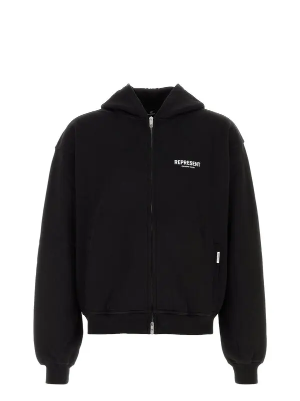 REPRESENT Cotton Zip-up Hooded Sweatshirt With Logo - Black