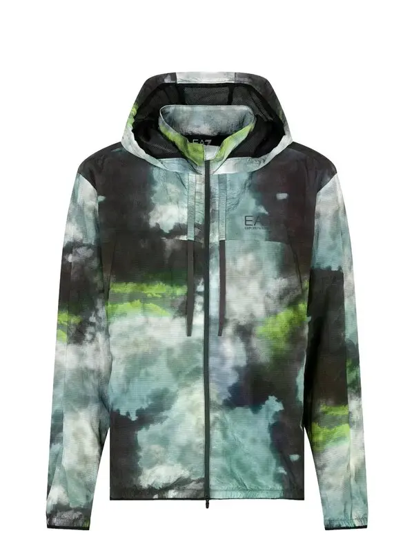 EA7 Abstract Print Hooded Jacket - Blue