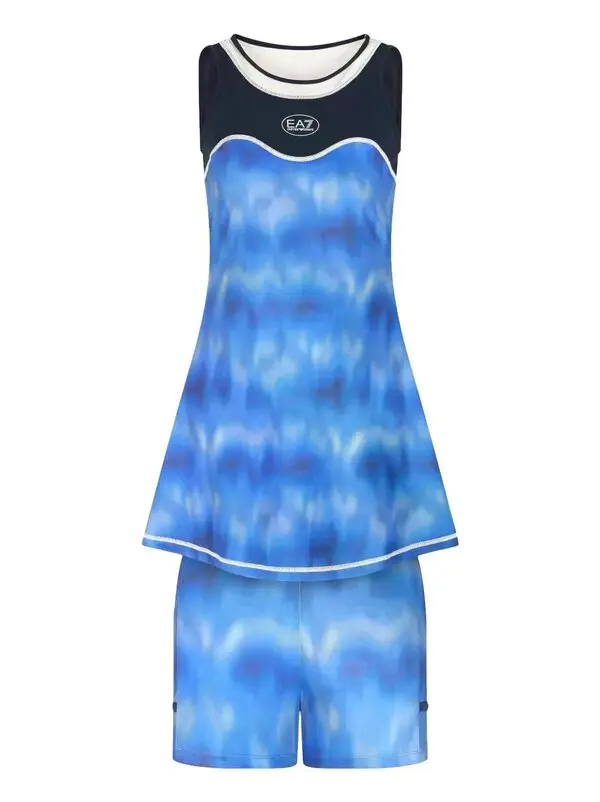 EA7 Abstract Print Tennis Dress - Blue