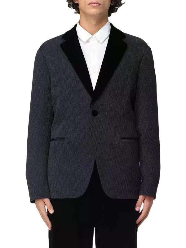 Giorgio Armani Contrast-lapel Textured-finish Blazer - Blue