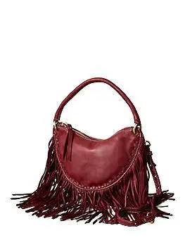 Overland Sierra Rossa Italian Leather Crossbody Shoulder Bag With Fringe - Red