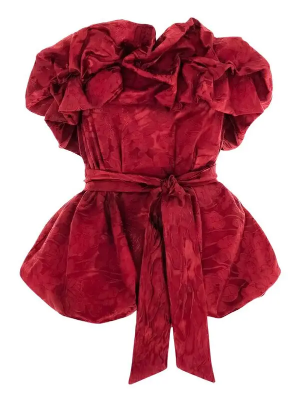 CONCEPT A TROIS Bustier Top With Rose Print - Red