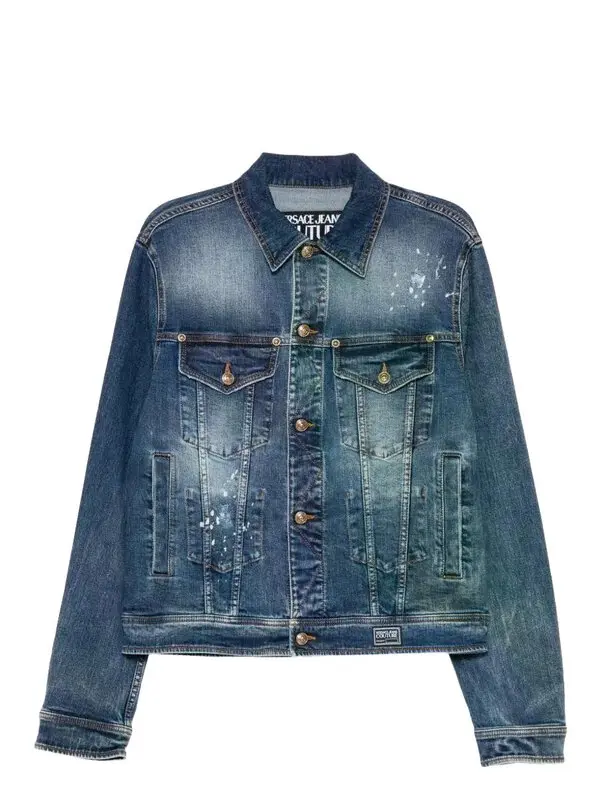 Versace Paint-splatter Faded Denim Jacket - Blue
