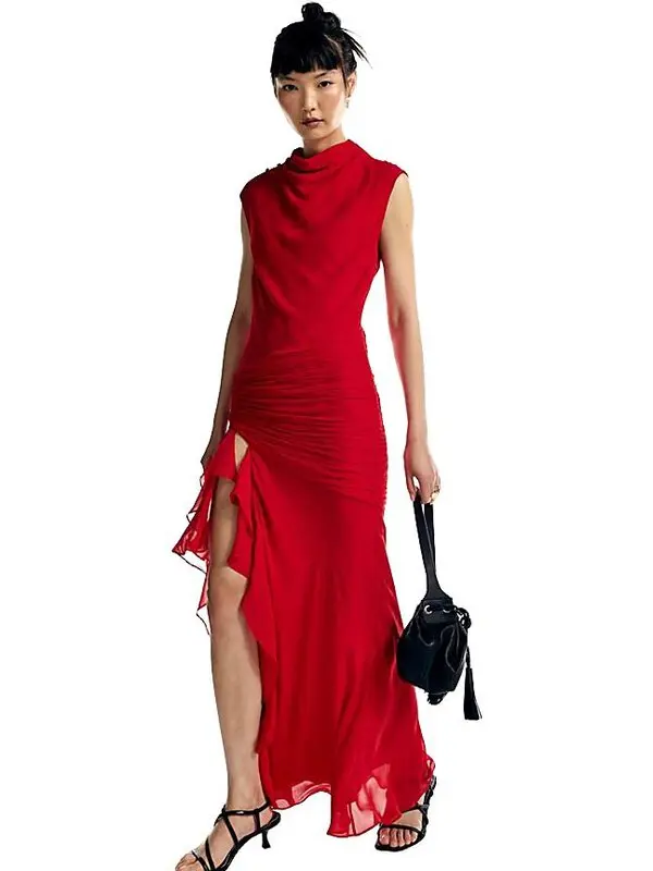 Shona Joy Amina Mock-neck Ruffle Maxi Dress - Chilli