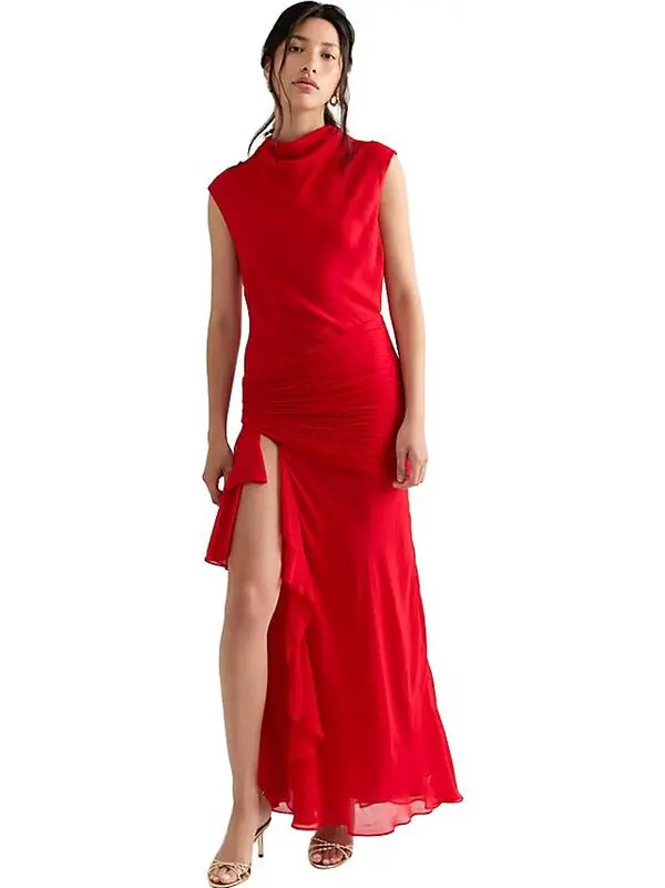 Shona Joy Amina Mock-neck Ruffle Maxi Dress - Chilli