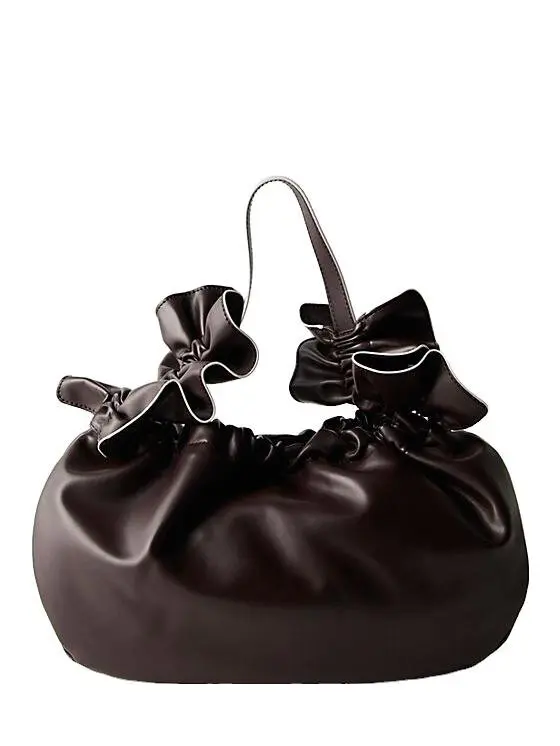 OPÉRASPORT Shila Vegan Leather Bag With Ruffle Detailing - Mocha