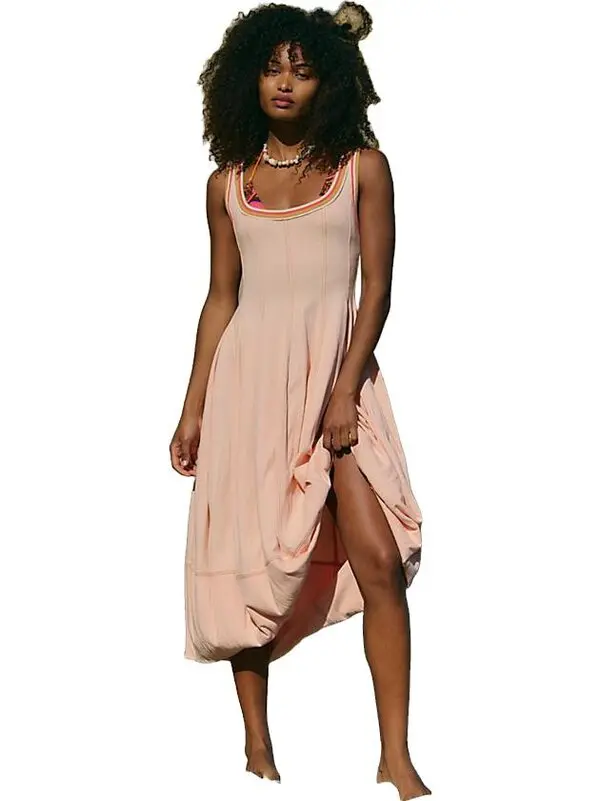 Free People Palmer Midi Dress With Contrast Trim - Peach Combo