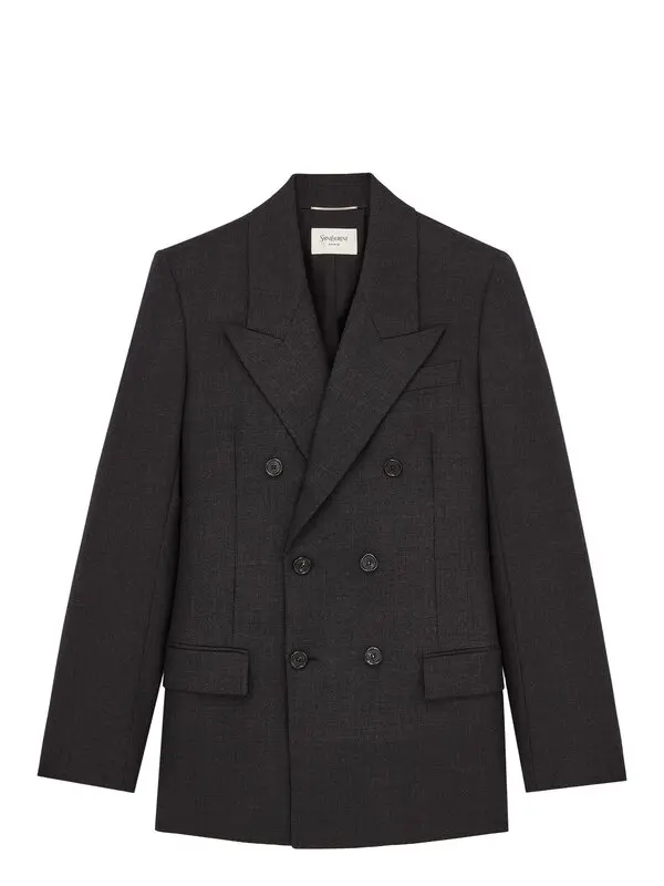 Saint Laurent Double-breasted Jacket In Felted Wool Gabardine - Anthracite