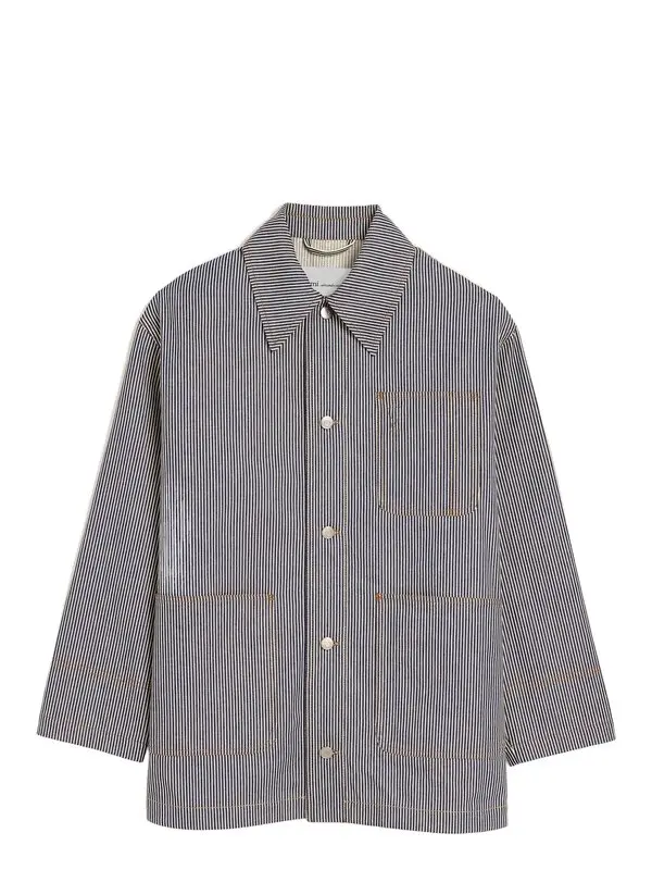 AMI Paris Blue Striped Cotton Worker Jacket - Indigo/ecru