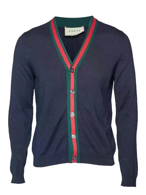 Gucci Wool Cardigan With Web Trim - Blue