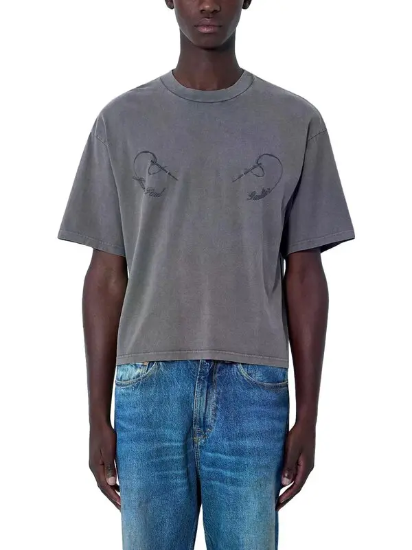 JEAN PAUL GAULTIER Logo-embroidered Cotton T-shirt - Grey
