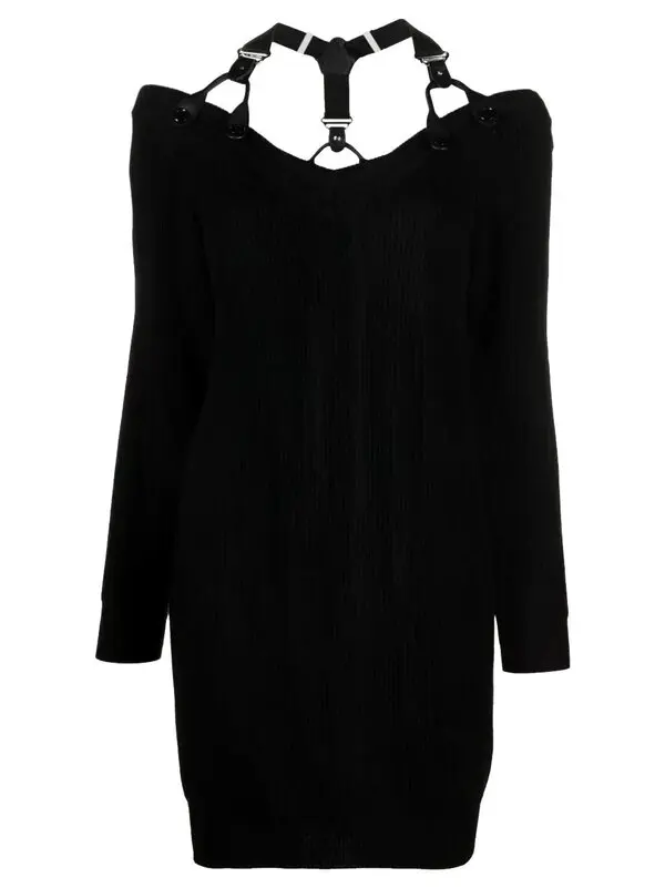 Moschino Knitted Dress With Braces Detail - Black