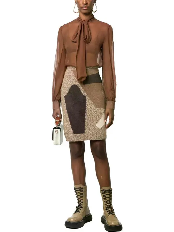 Moschino Intarsia Knit Pencil Skirt - Neutrals
