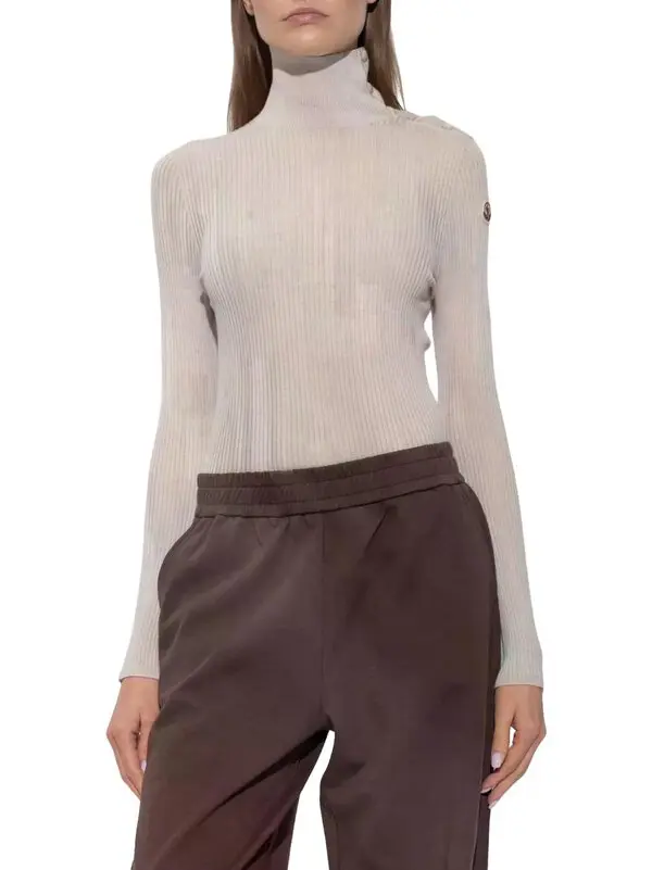 Moncler Ribbed Wool Roll Neck Sweater - Neutrals