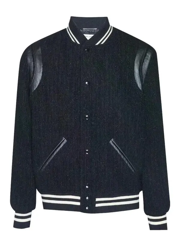 Saint Laurent Leather-trimmed Tweed Varsity Jacket - Black