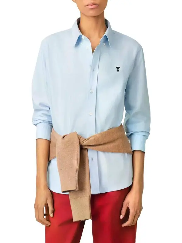 AMI Paris Cotton Shirt With De Coeur Embroidery - Blue