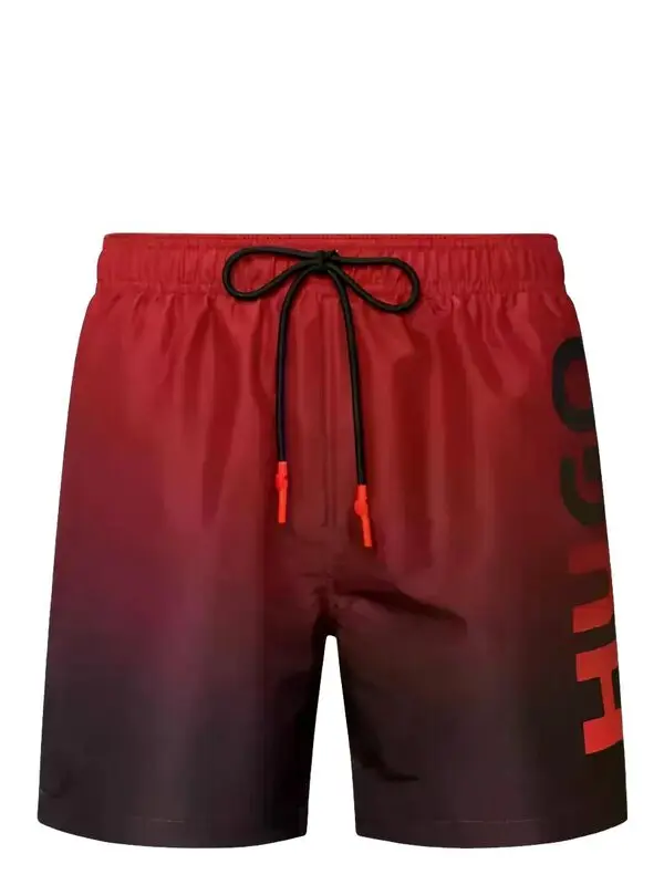 Hugo Gradient Logo-print Swim Shorts - Red
