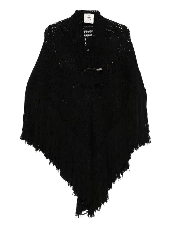 CHIARA IS Crochet-knit Fringed Poncho - Black